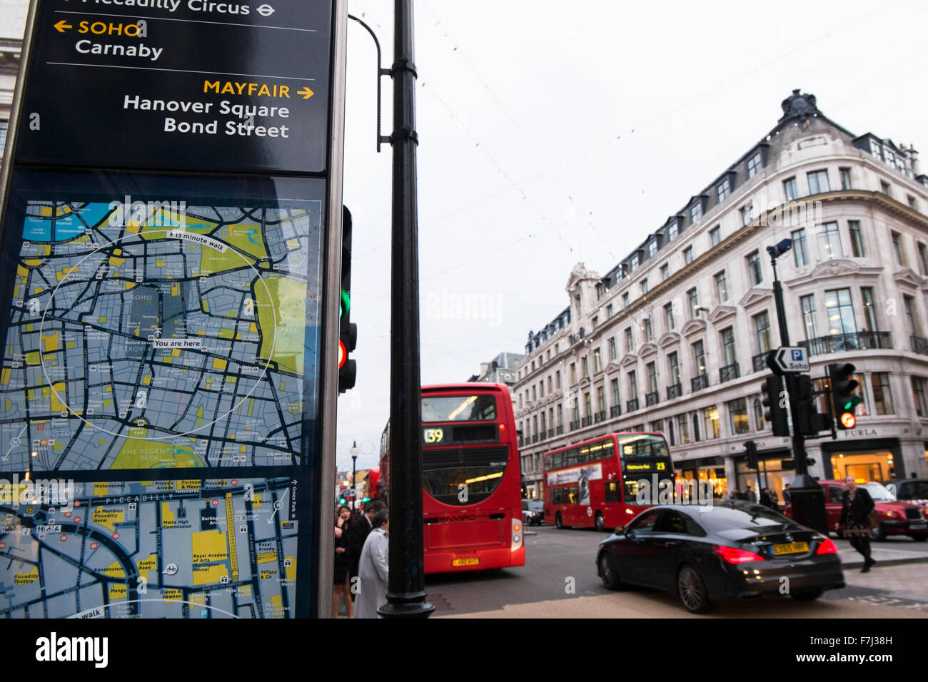 Street sign showing a map of where you are in Regent Street and ...