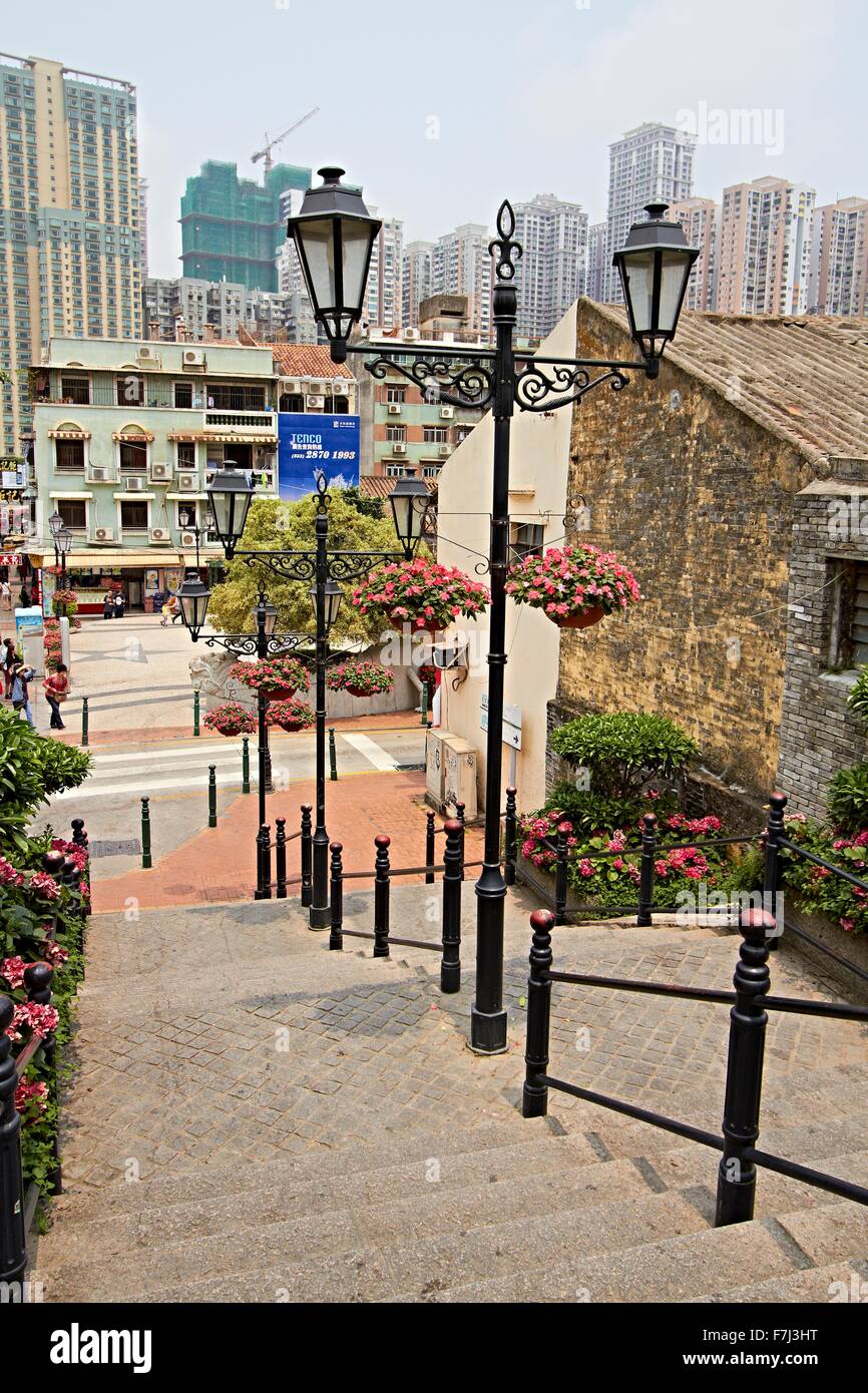 Macau China Street Scape Old and New Stock Photo - Alamy