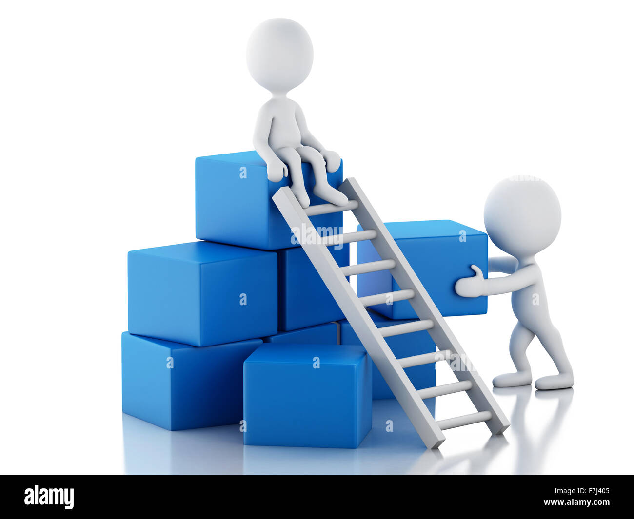 3d renderer image. White people climbing ladders. Teamwork concept ...