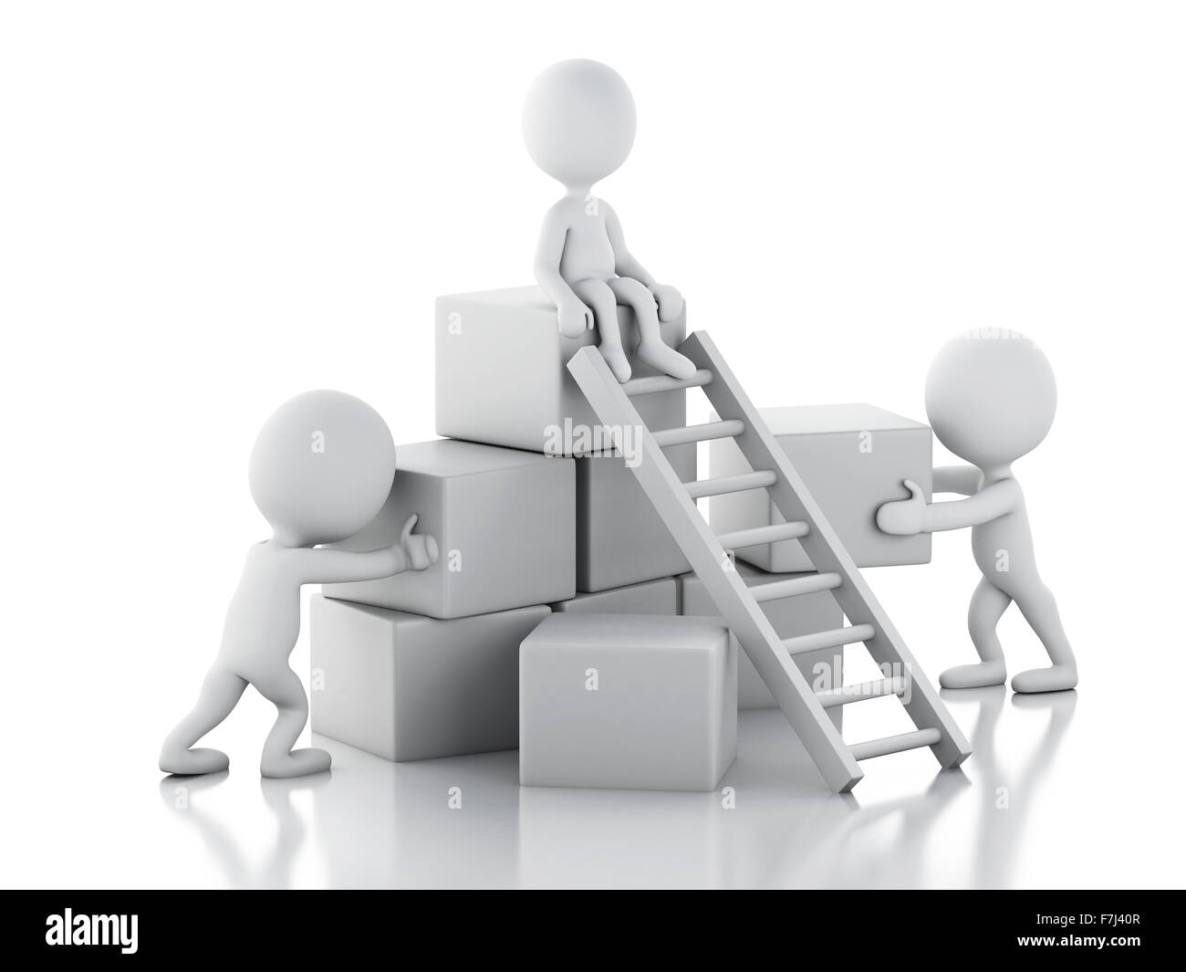 3d renderer image. White people climbing ladders. Teamwork concept ...