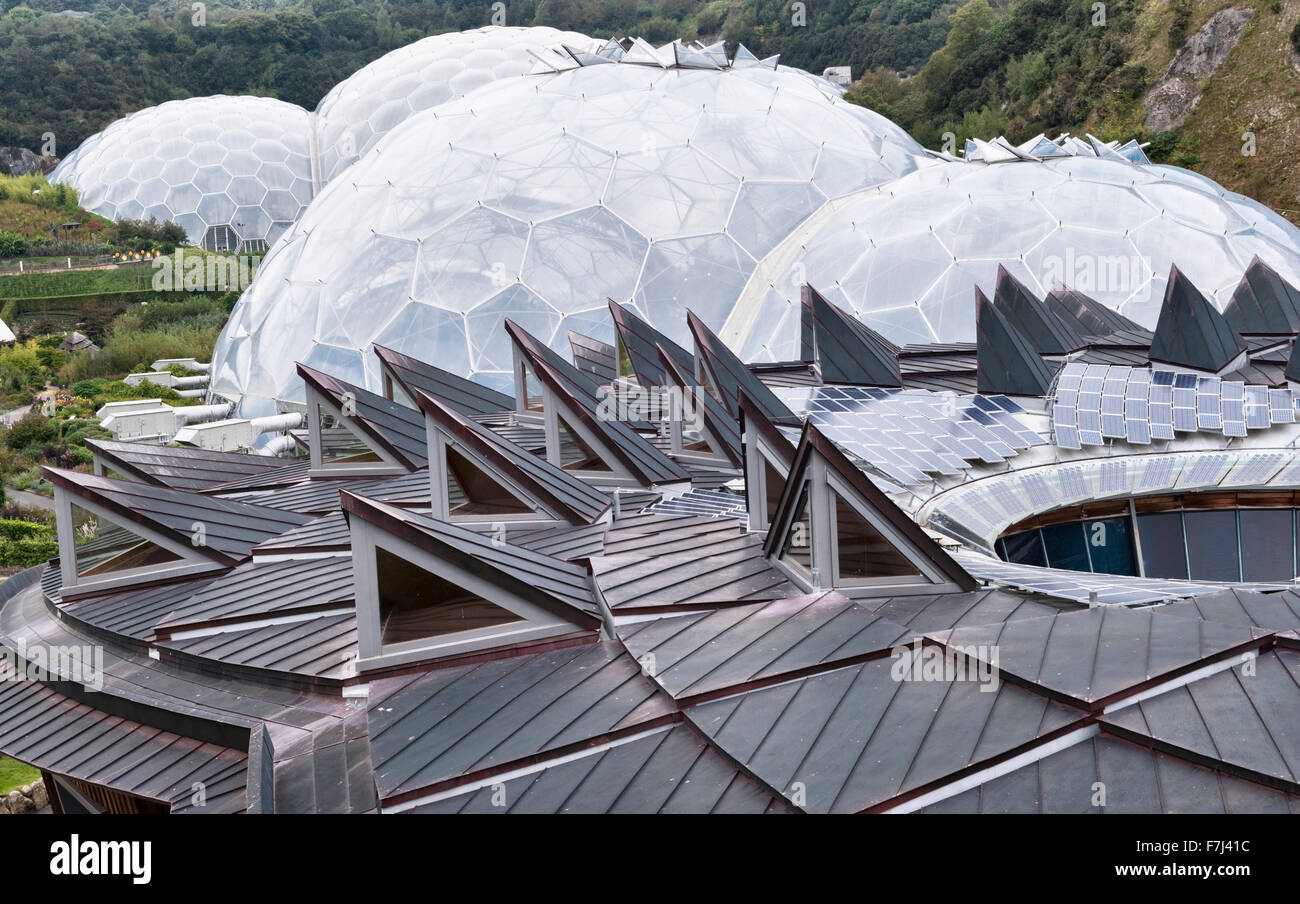 The Eden Project, St Austell, Cornwall, UK. Roof of The Core, the ...