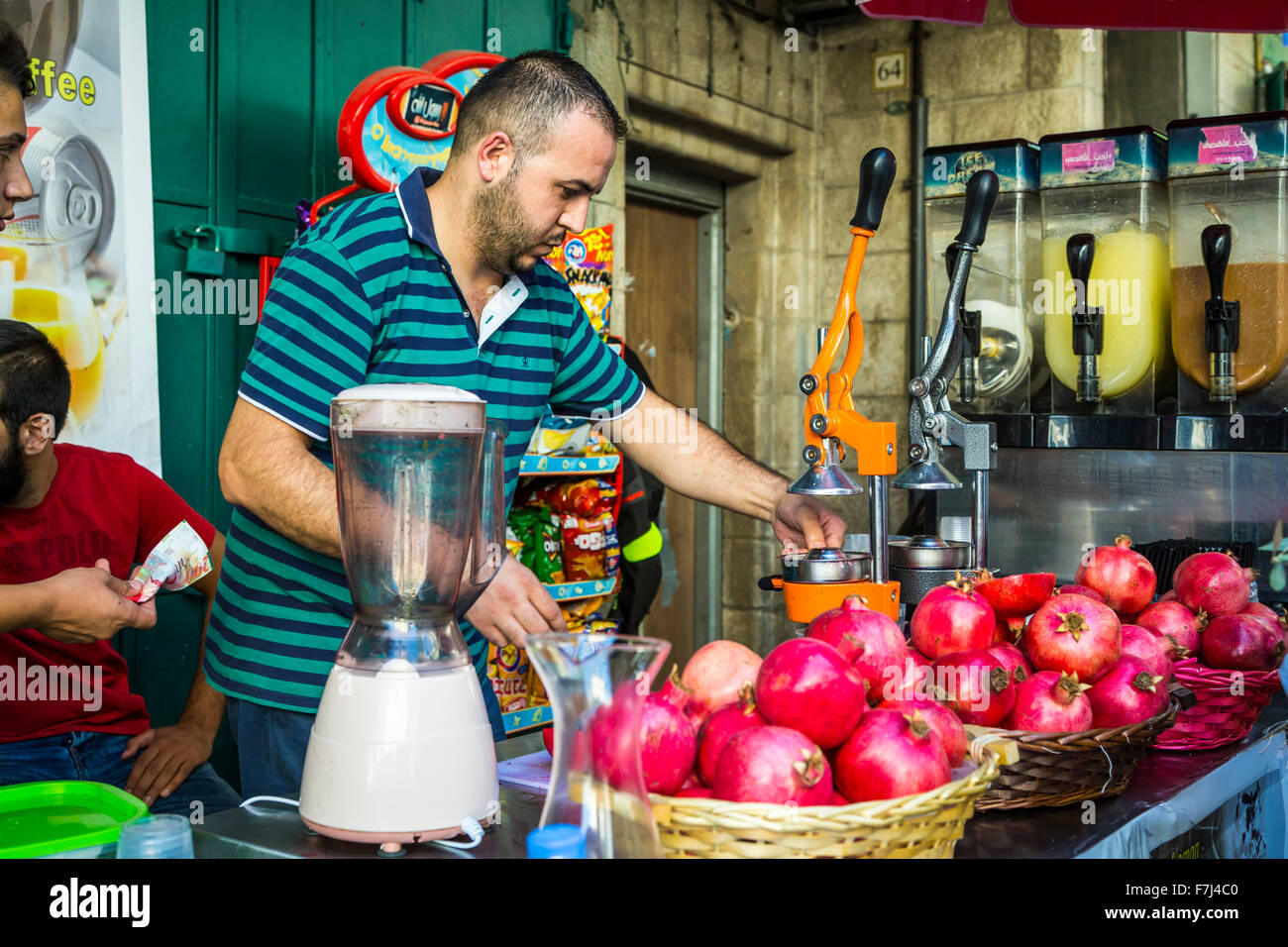 A fresh fruit juice street kiosk in the Old city of Jerusalem, Israel ...