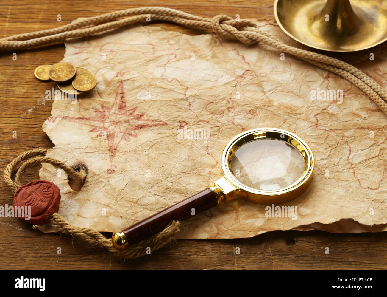 Vintage map and accessories for the treasure hunt and travel Stock ...