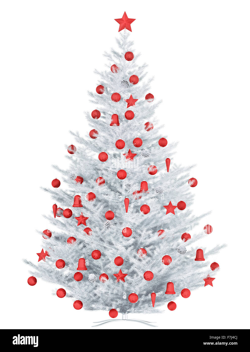 White Christmas tree with red baubles isolated 3d rendering Stock Photo ...