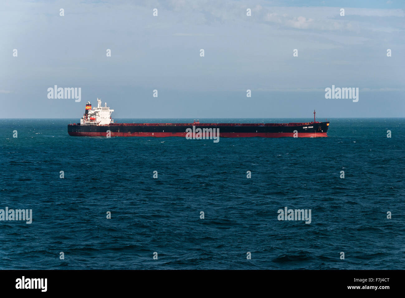 The Panama registered bulk carrier Chin Shan at sea in the English ...