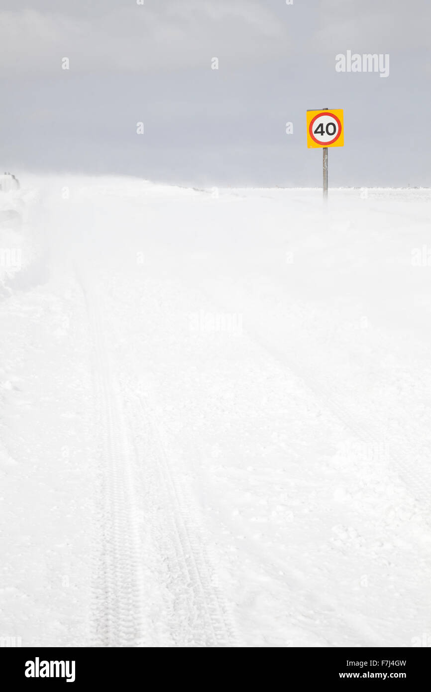 Heavy snow blocks a road over the Pennines in West Yorkshire Stock ...