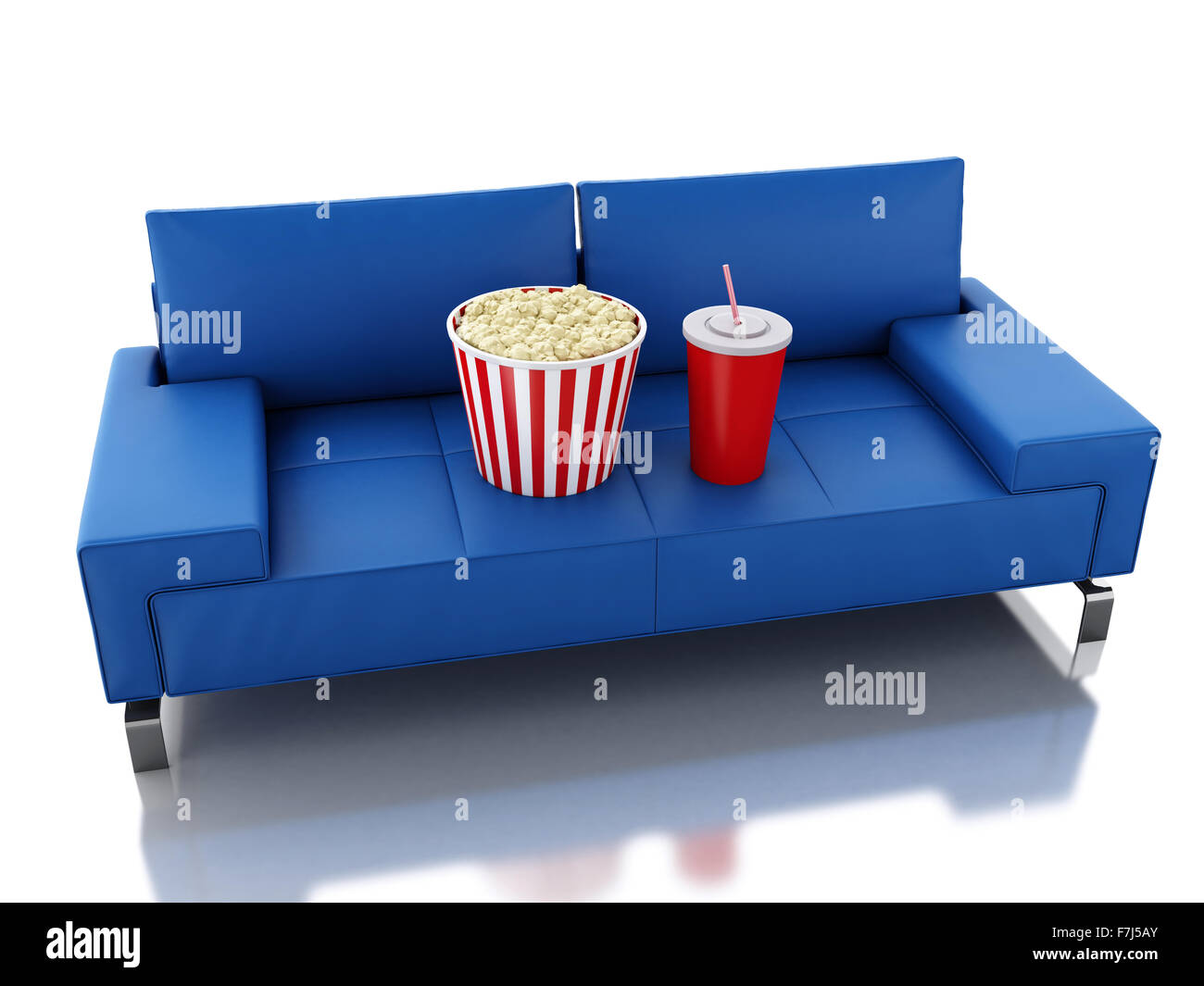 3d renderer illustration. Popcorn and drink. Cinematography concept ...
