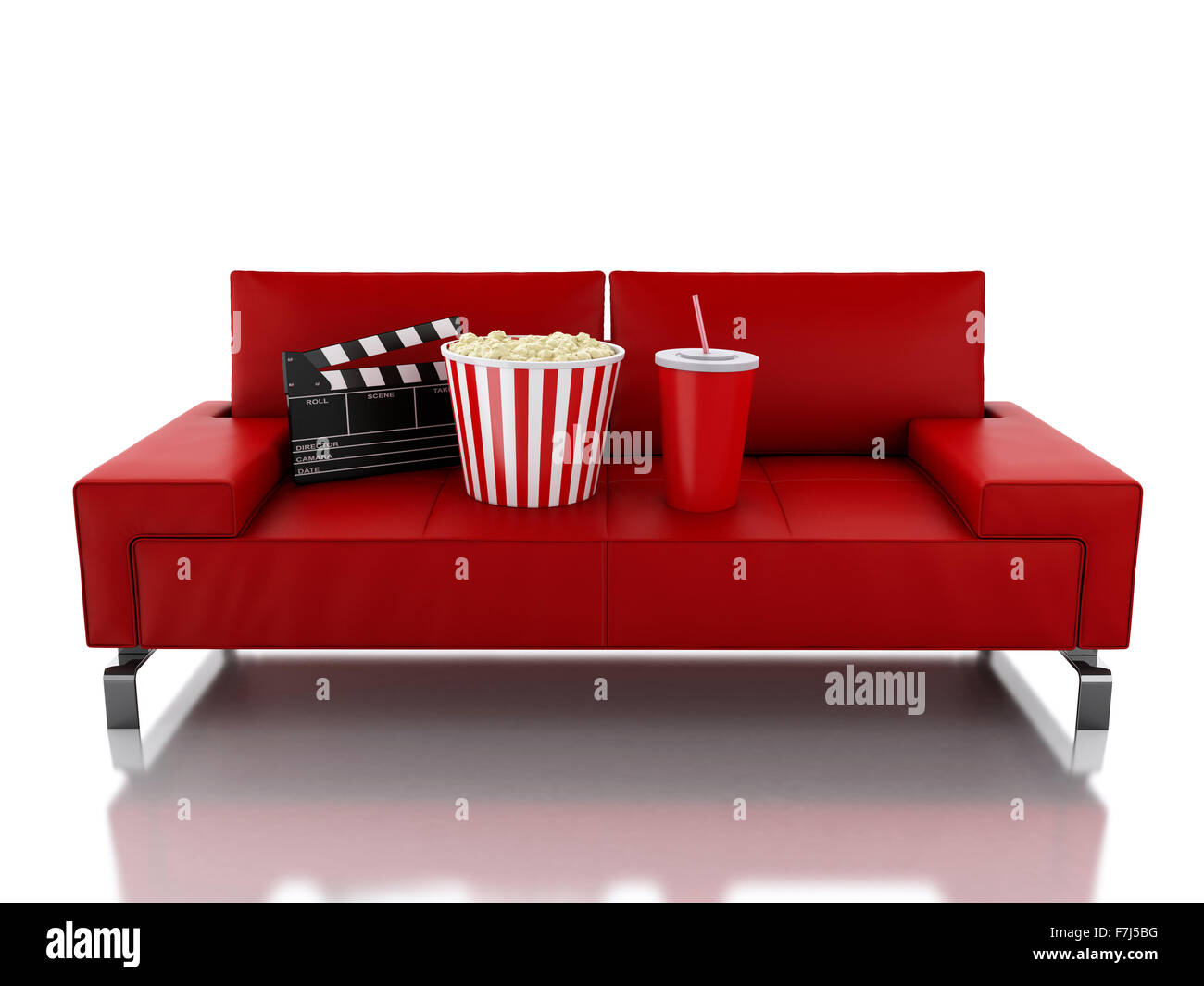 3d renderer illustration. Popcorn and drink. Cinematography concept ...