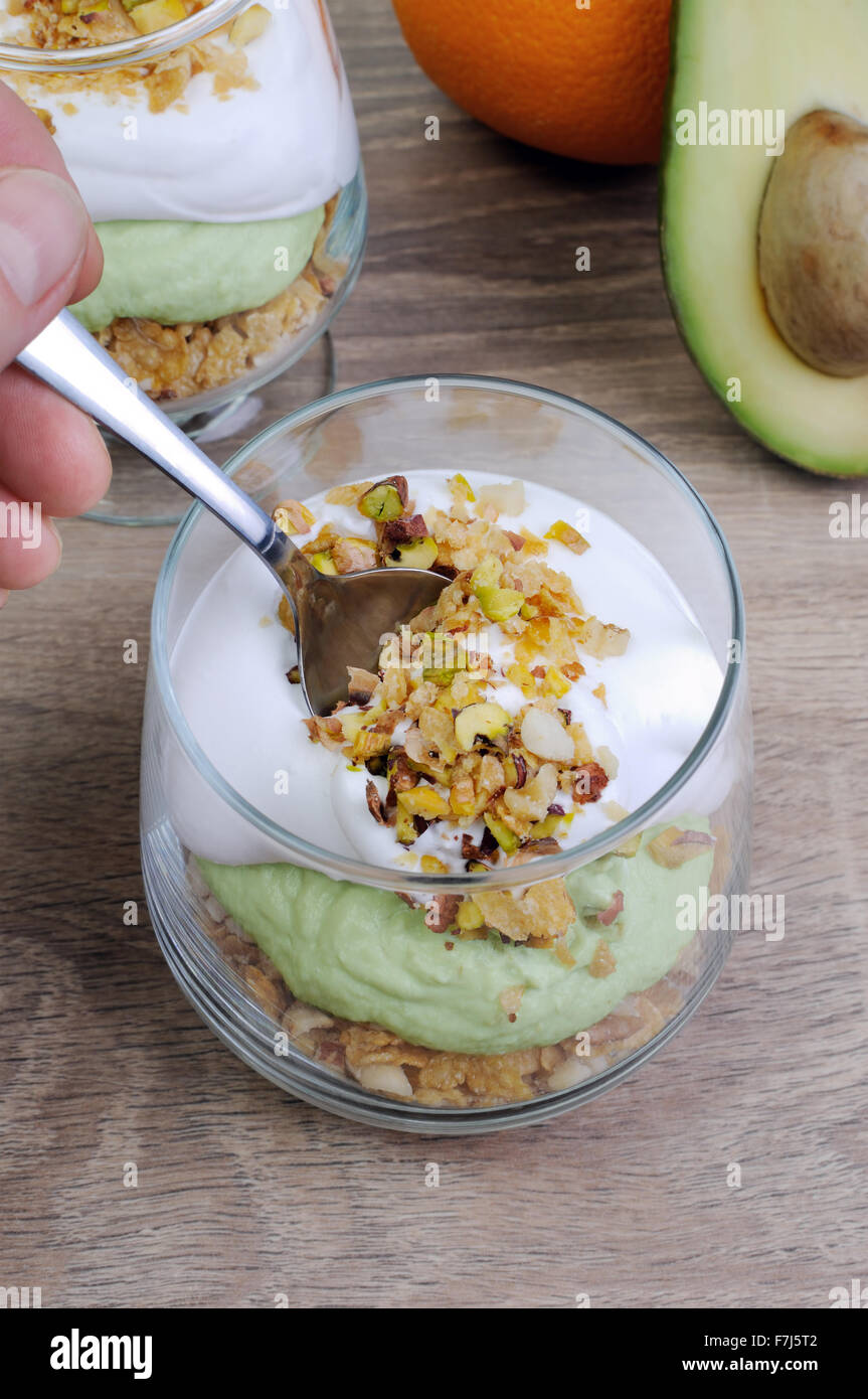 Multi-layered parfait with avocado and cream in nuts Stock Photo - Alamy