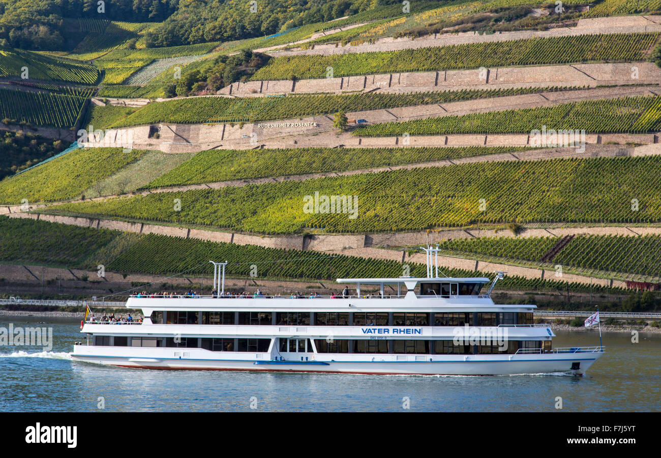 Boat trip on river Rhine, upper middle Rhine valley, Germany Stock ...