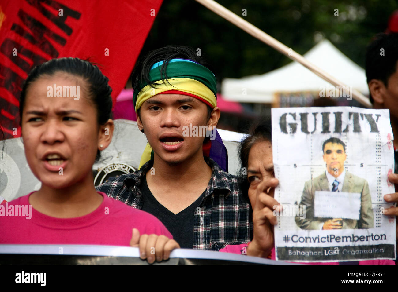 Manila, Philippines. 1st Dec, 2015. Protesters chant as they call for ...