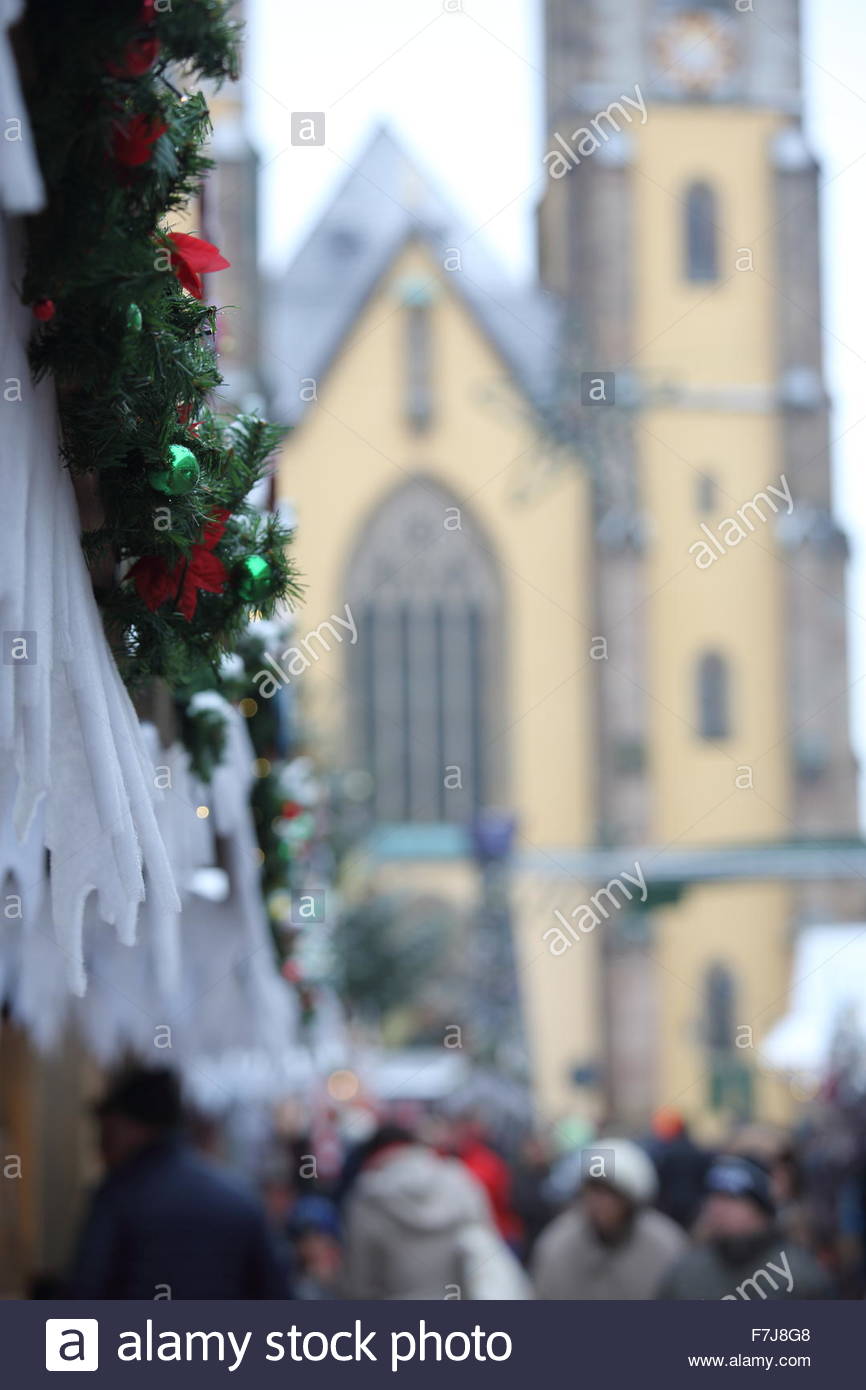 Baubles hanging at a Christmas market in Hof, Germany Stock Photo - Alamy