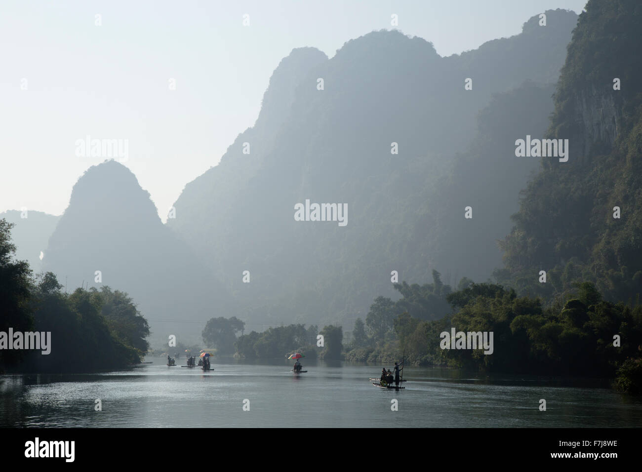 Tourist Boats on River Li with Limestone Karst Guilin Region Guangxi ...