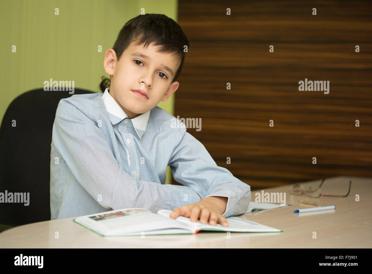 Pupil elementary school does homework Stock Photo - Alamy