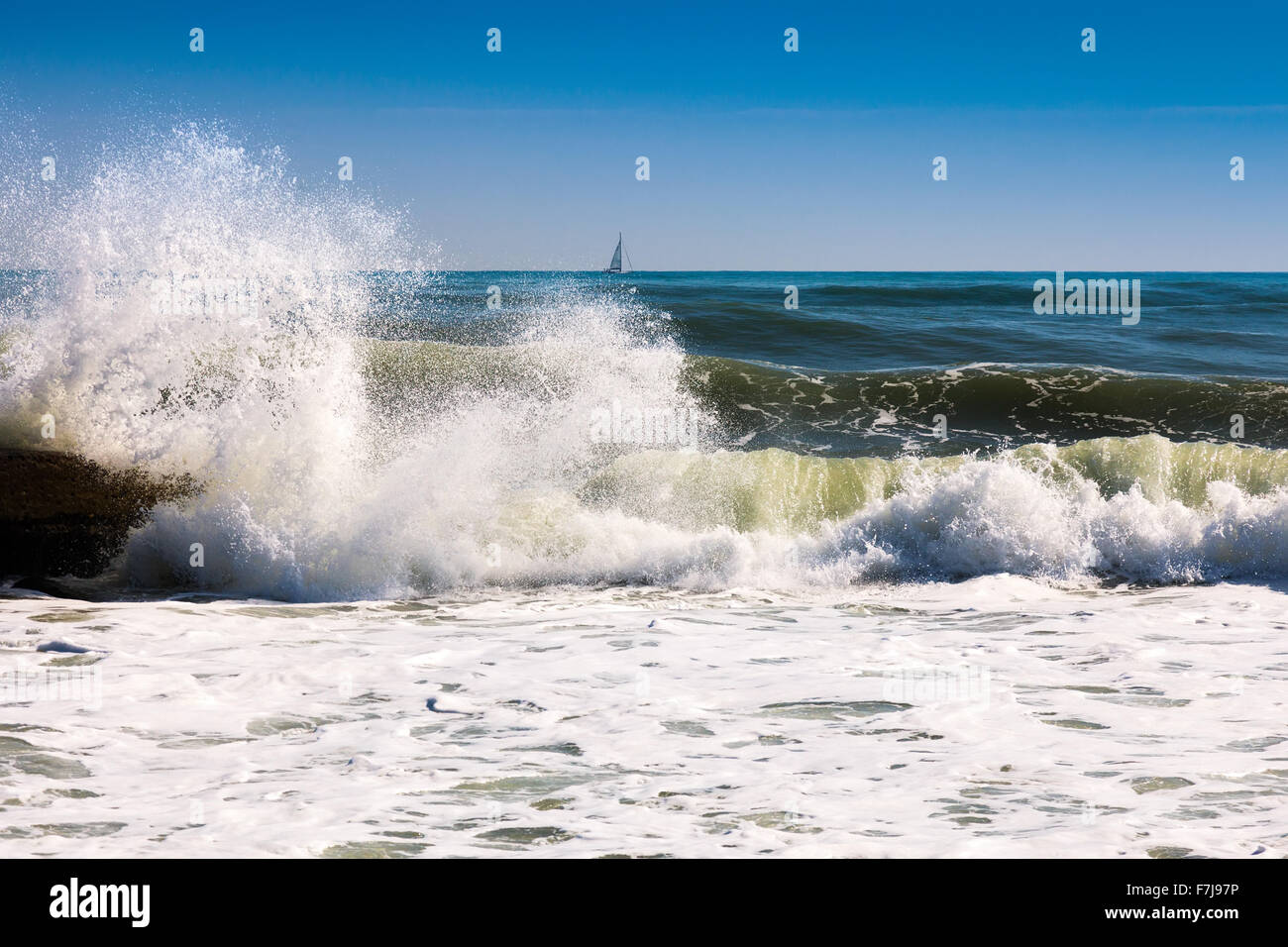High sea waves during storm in strong wind Stock Photo - Alamy
