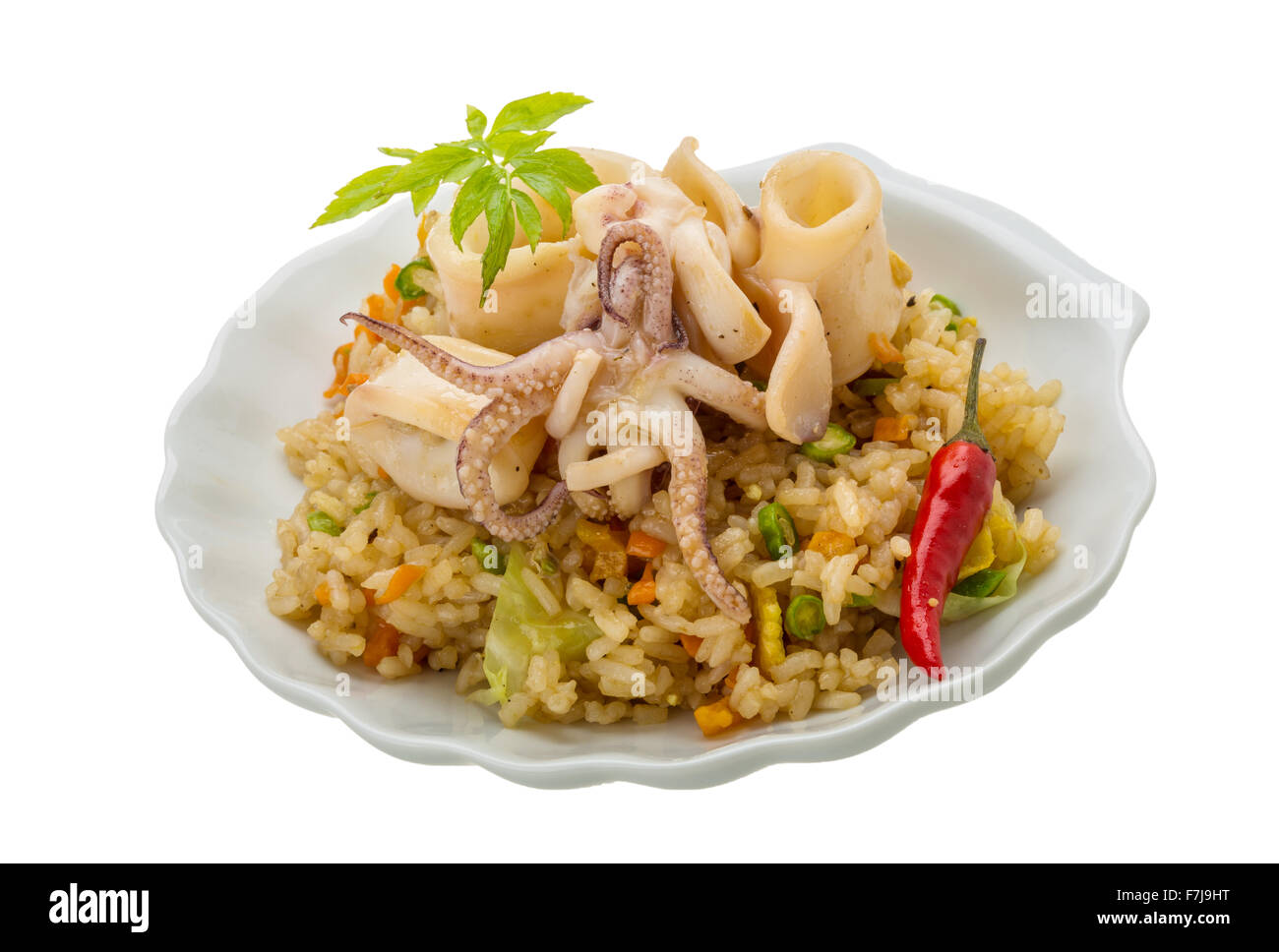 Fried rice with calamari - asian food Stock Photo - Alamy