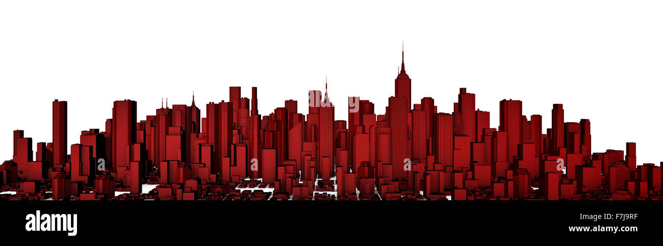 Red city panorama / 3D render of modern city skyline, easy to colorize ...