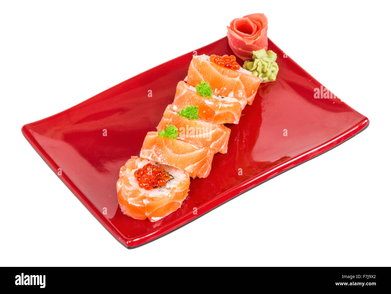 Japanese sushi traditional japanese food.Roll made of salmon, red ...