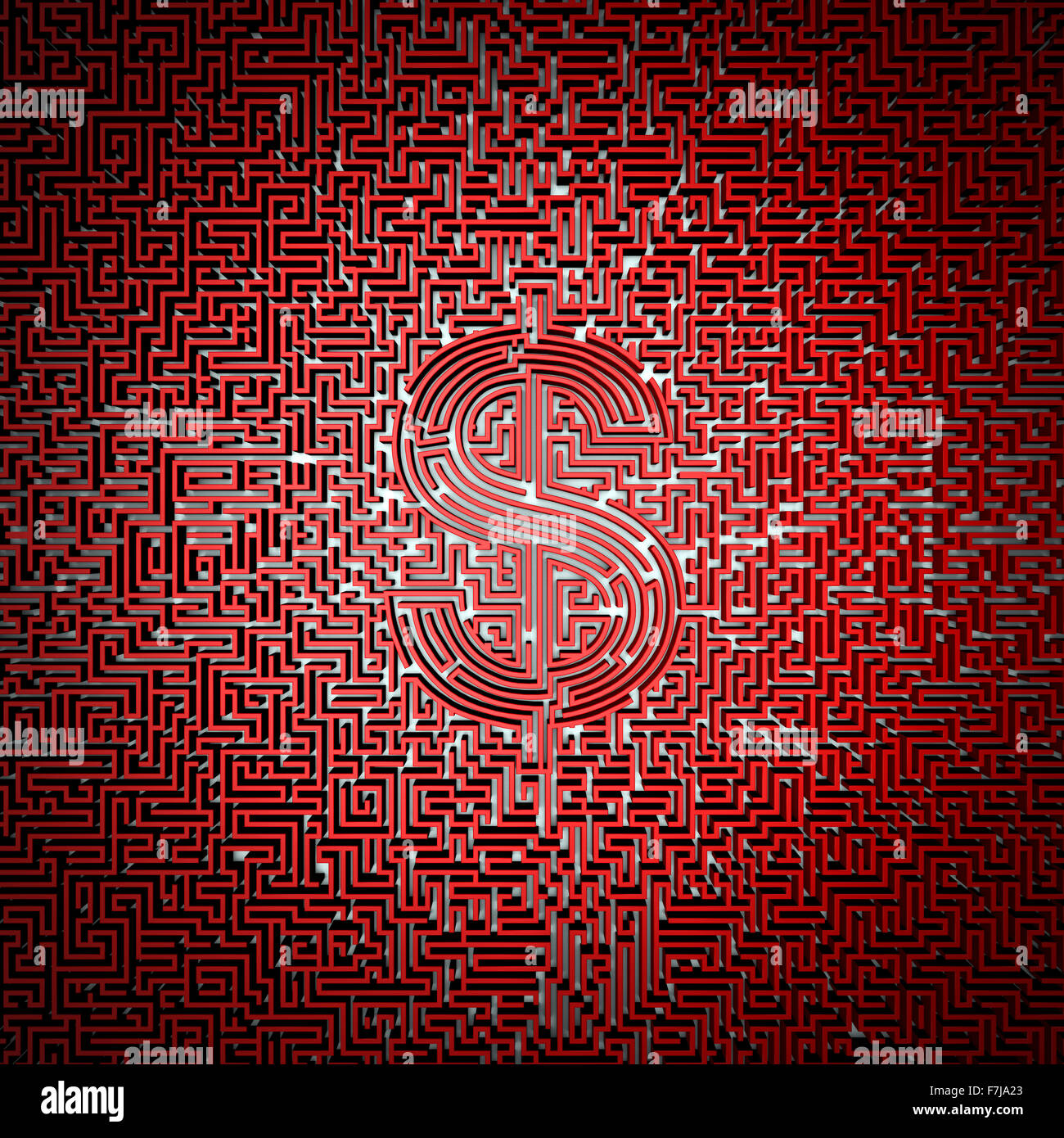 Ultimate dollar maze / 3D render of giant maze with dollar symbol in ...
