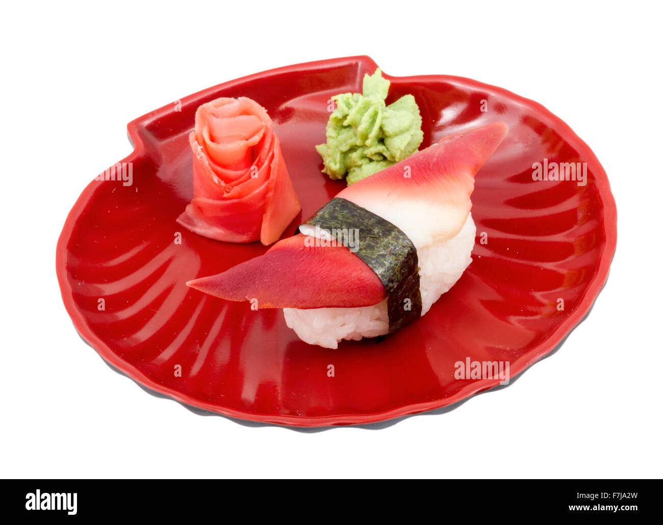 Hokkigai Mollusc sushi on white background Stock Photo - Alamy