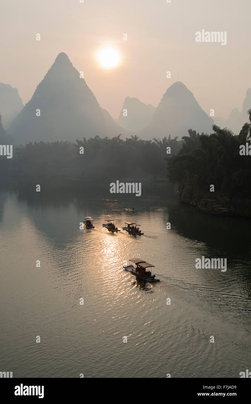 Tourist Boats on River Li with Limestone Karst Guilin Region Guangxi ...