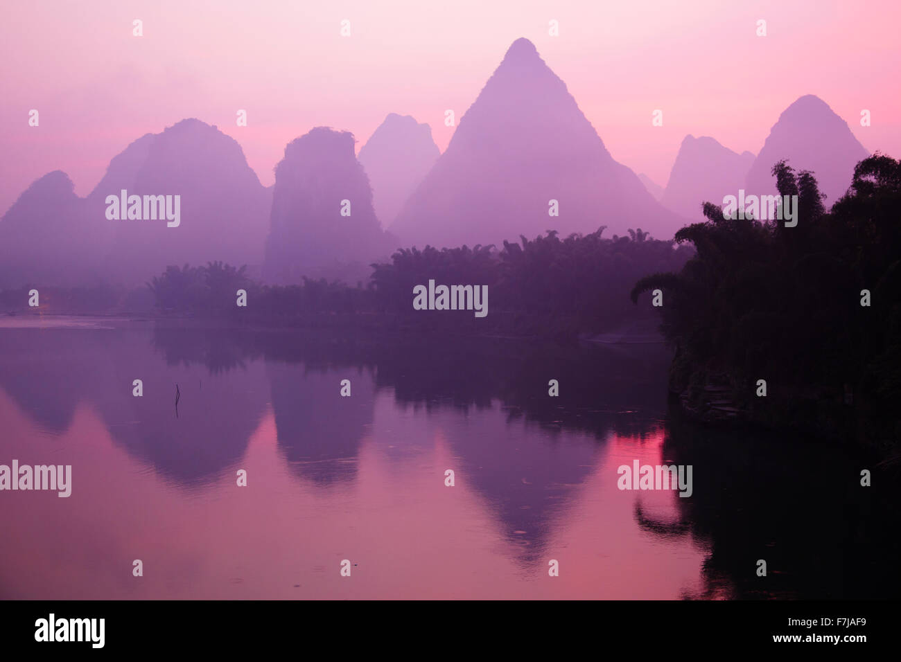 Limestone Karst Formations on River Li at Misty Dawn Guilin Region ...