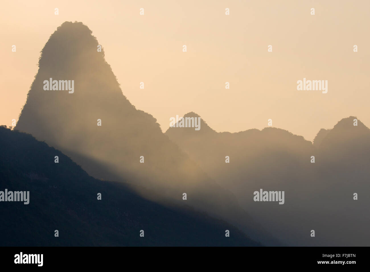 Limestone Karst Formation shapes in mist Guilin Region Guangxi, China ...