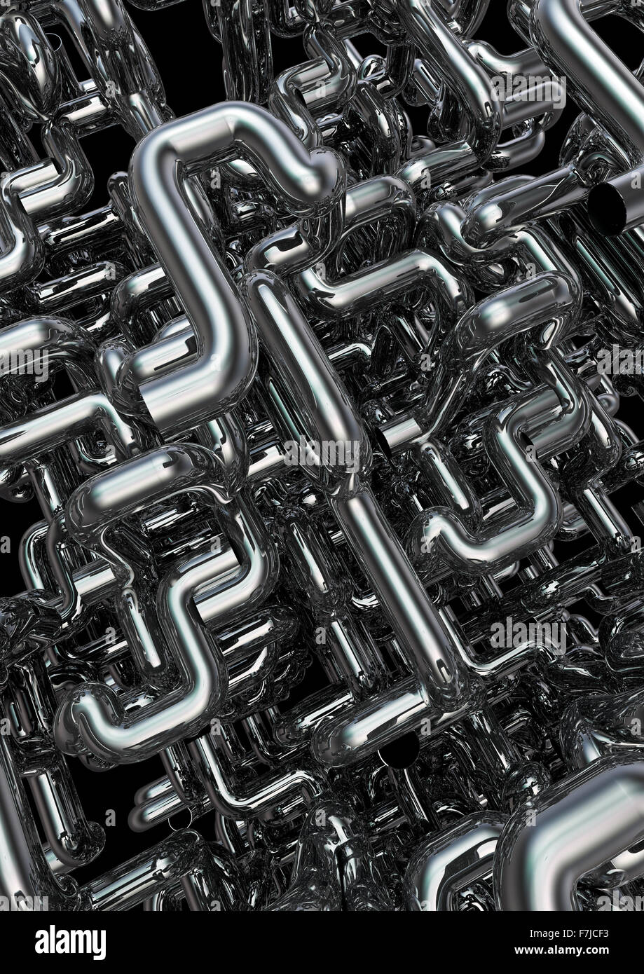 Maze of pipes background / 3D render of tangled maze of glossy pipes ...