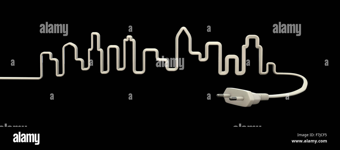 ElectriCITY / 3D render of city skyline formed by electrical cord Stock ...