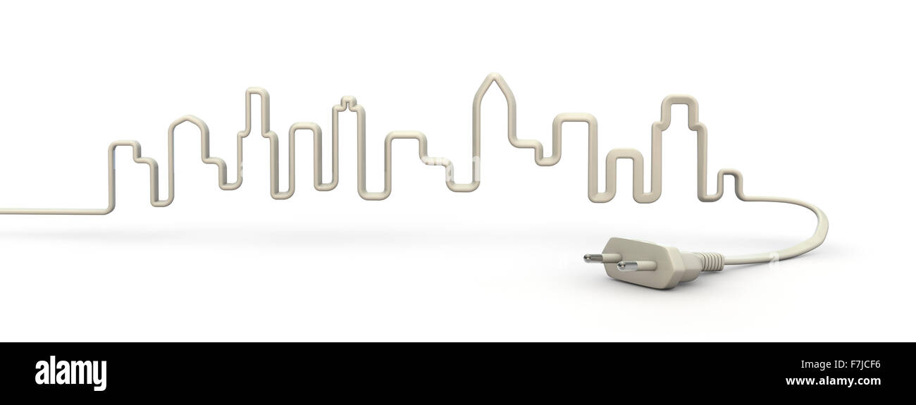 ElectriCITY / 3D render of city skyline formed by electrical cord Stock ...