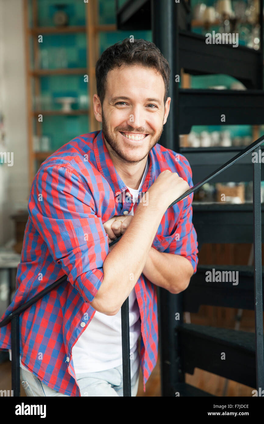 Man leaning on hand rail hi-res stock photography and images - Alamy
