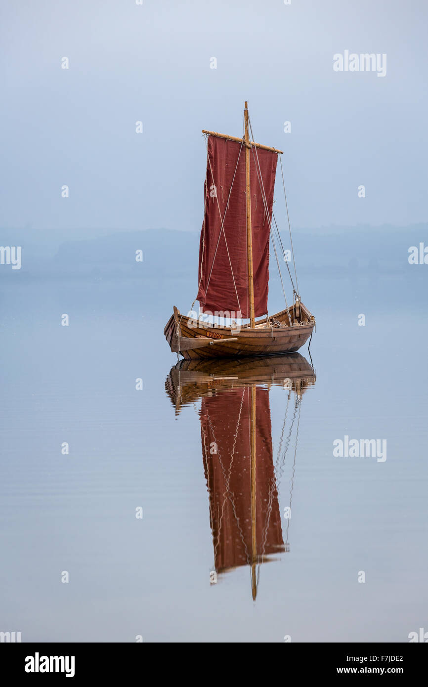 Frigg, replica of a small Viking ship, Tissø, Denmark, Scandinavia ...