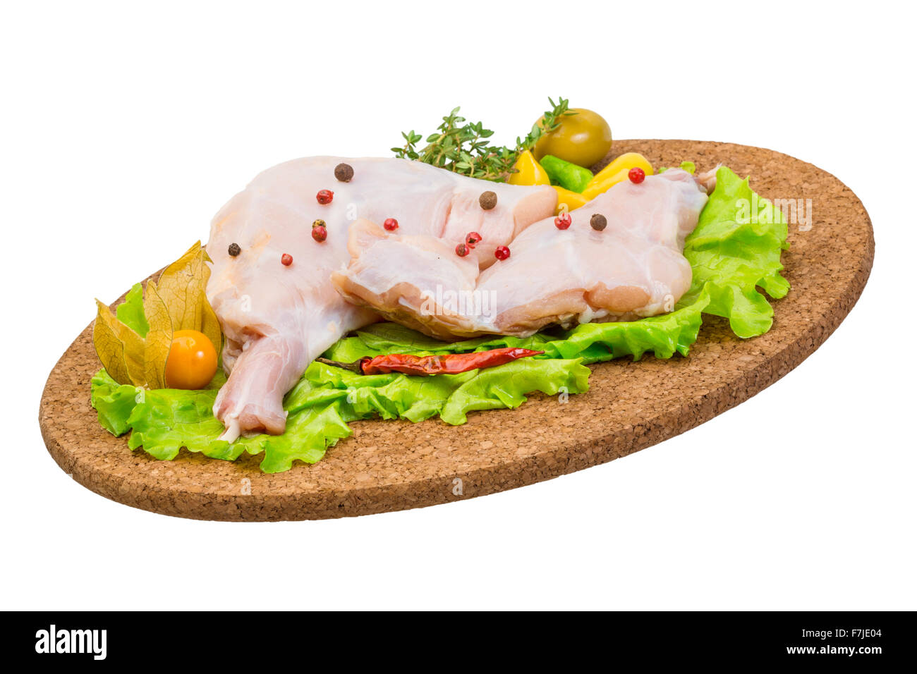 Raw rabbit meat with herbs and spices Stock Photo - Alamy