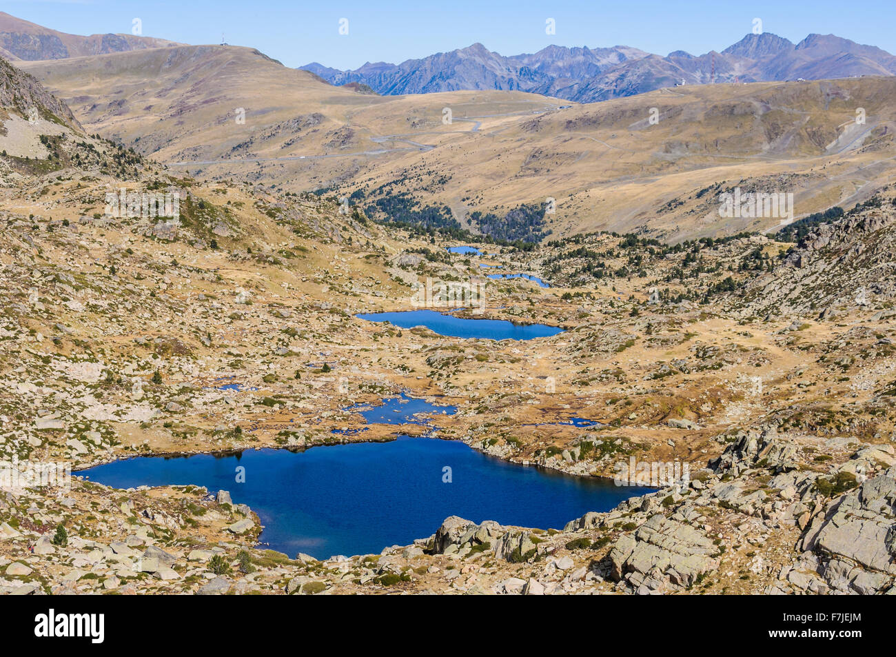 Panoramic view of the lakes in the circuit of Lake Pessons, Andorra ...