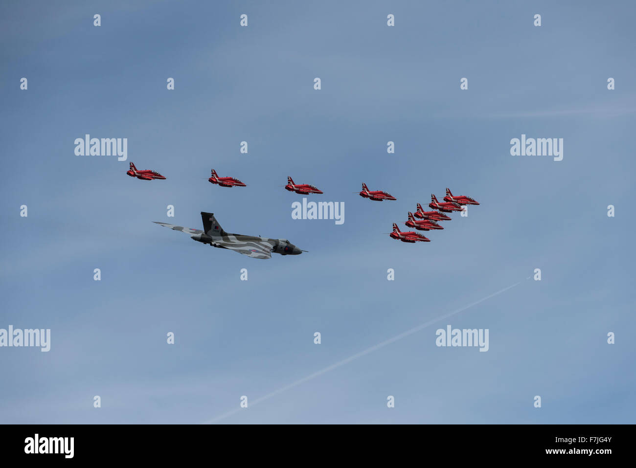 The British RAF Red Arrows aerobatic display team fly in formation with ...
