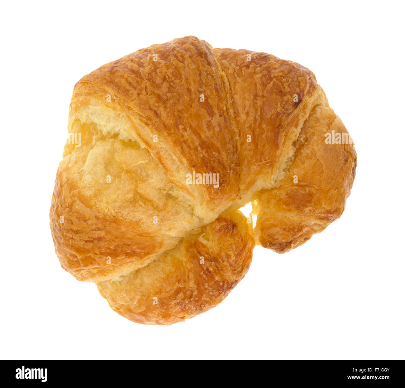Top view of a freshly baked croissant pastry isolated on a white ...