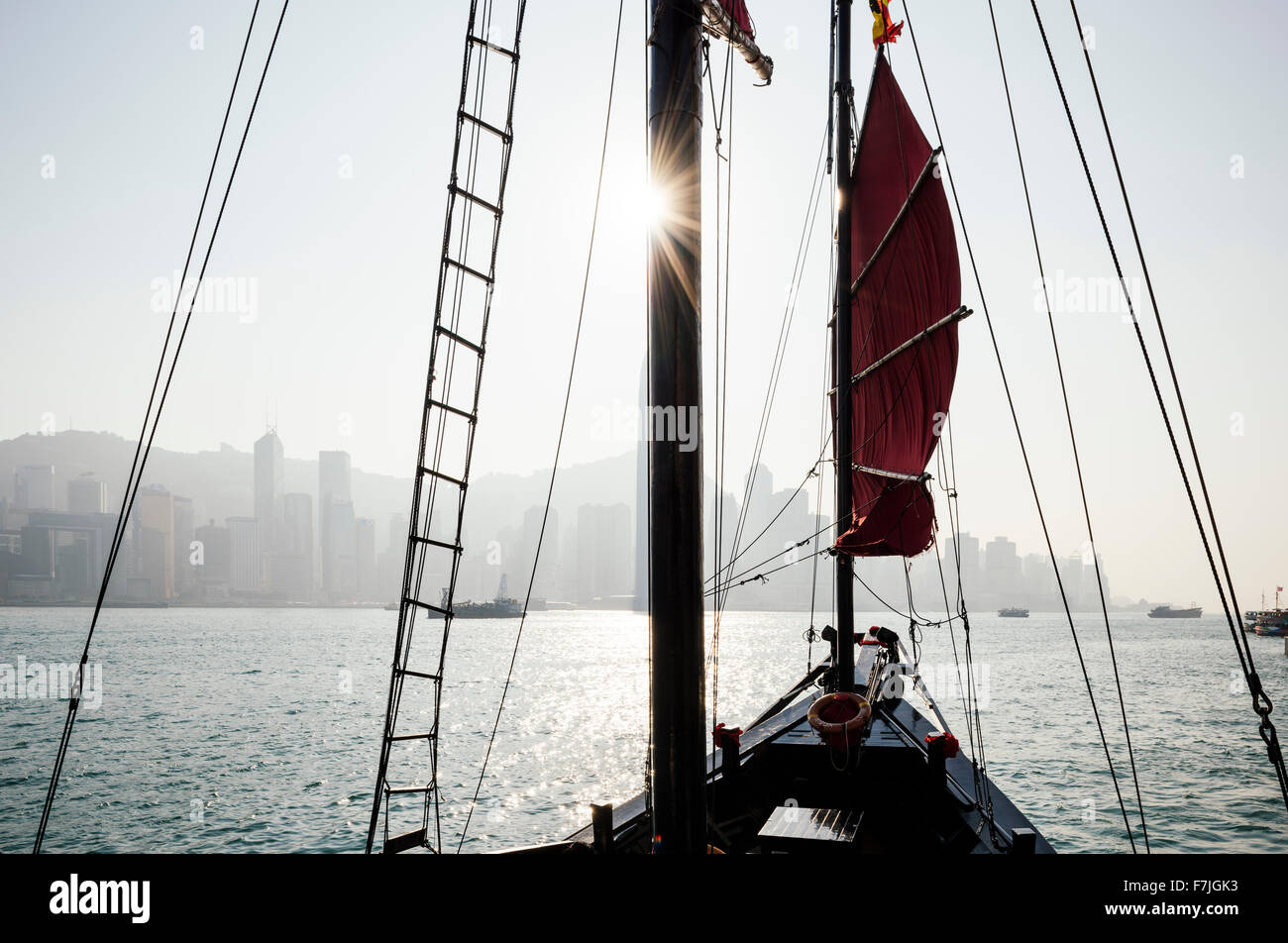 Traditional Chinese Junk sailing in Hong Kong Harbour, Hong Kong, China ...