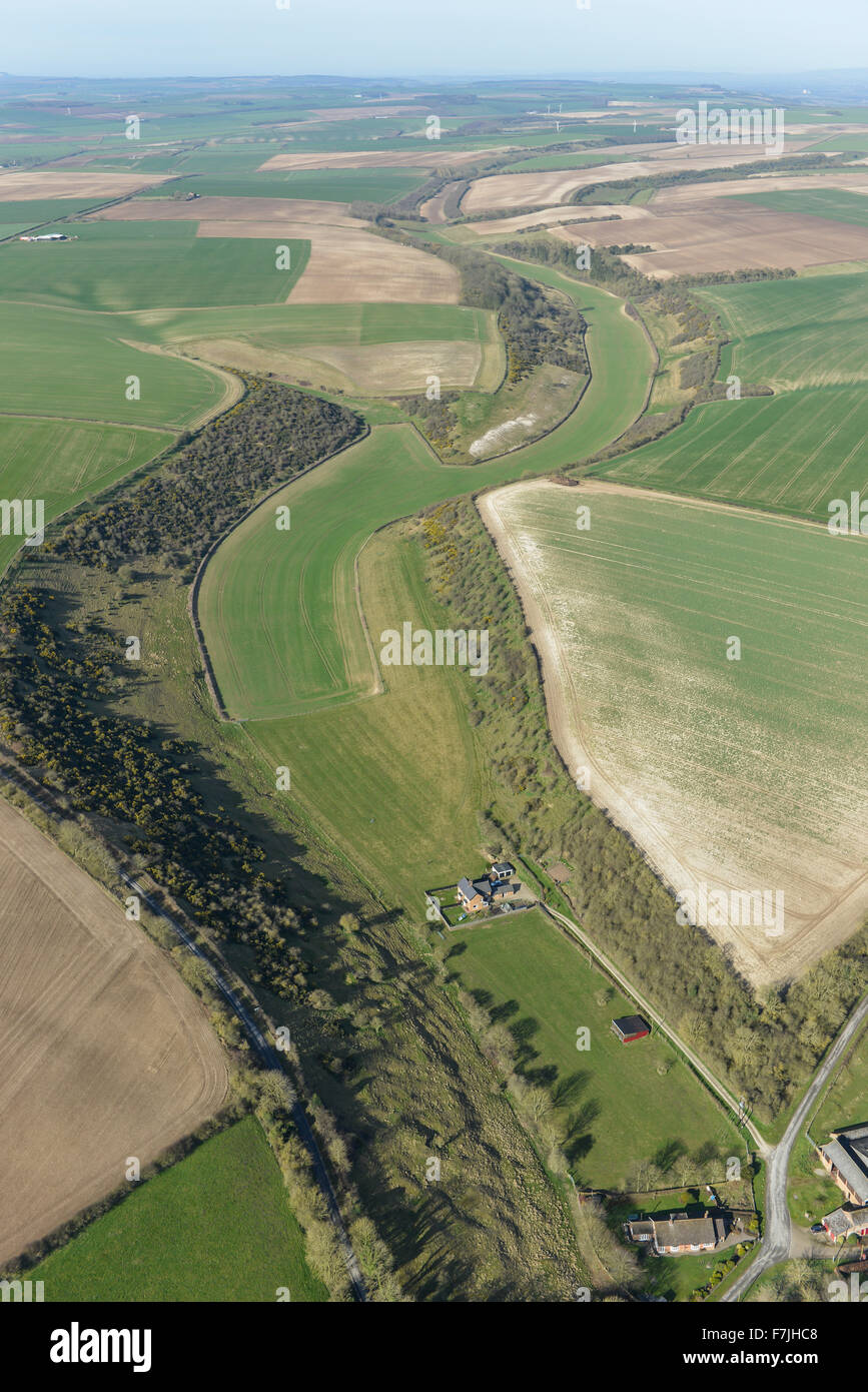 An aerial view showing general scenic views of the East Yorkshire Wolds ...