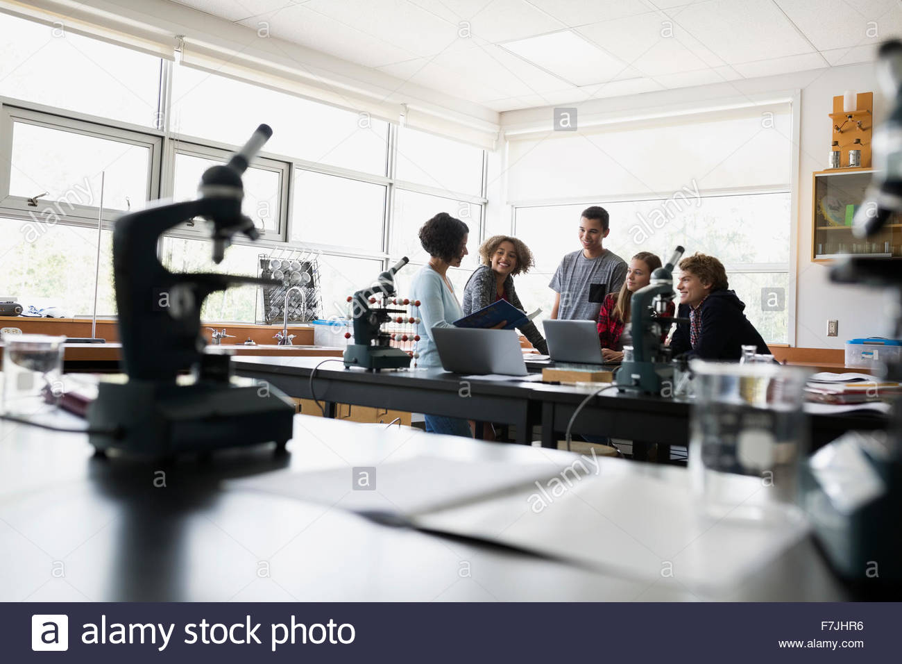 High school students and teacher science laboratory classroom Stock ...