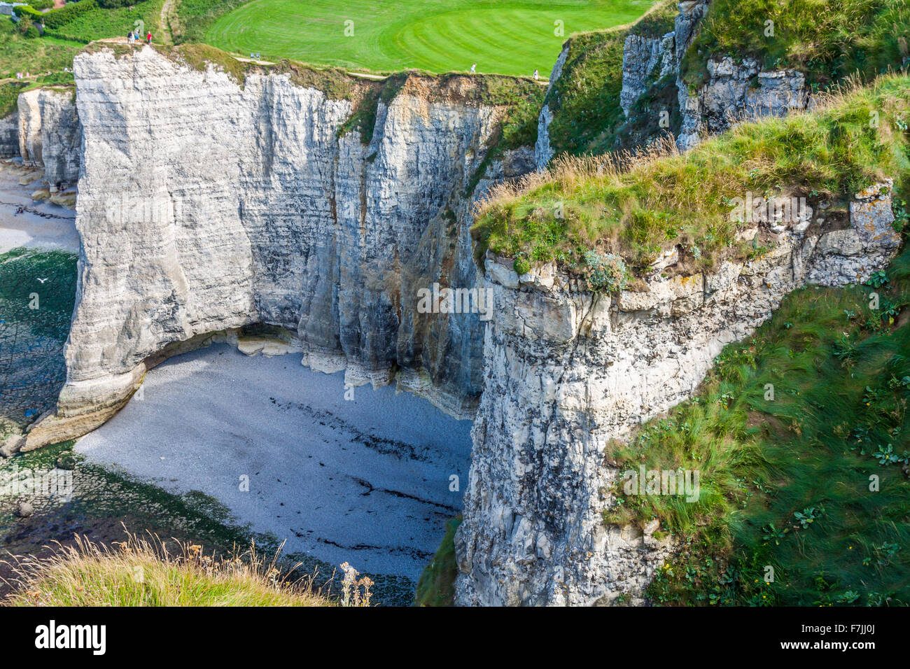 White cliffs on the coast of France near the town of Etretat in ...