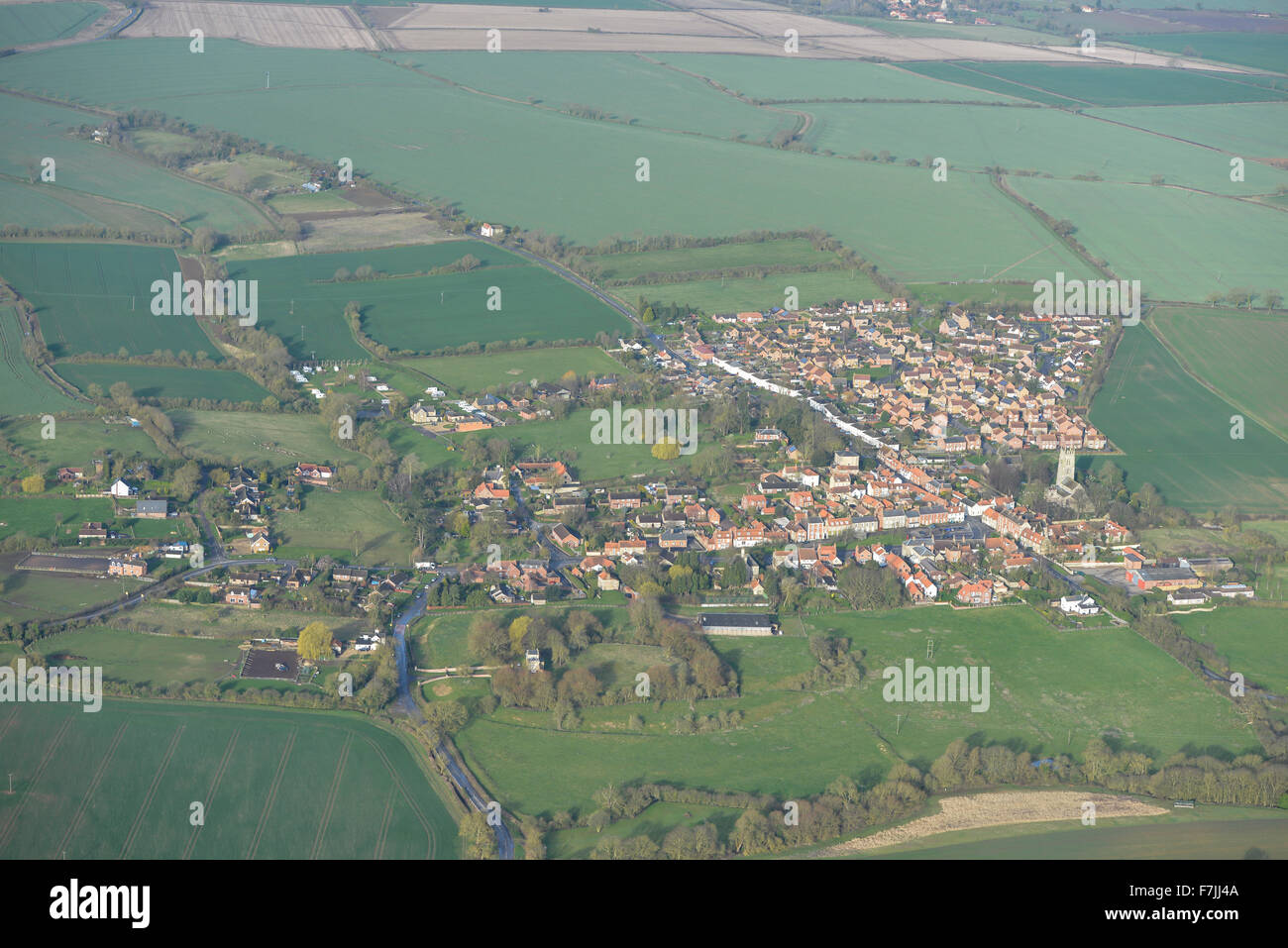 An aerial view of the Lincolnshire village of Folkingham Stock Photo ...