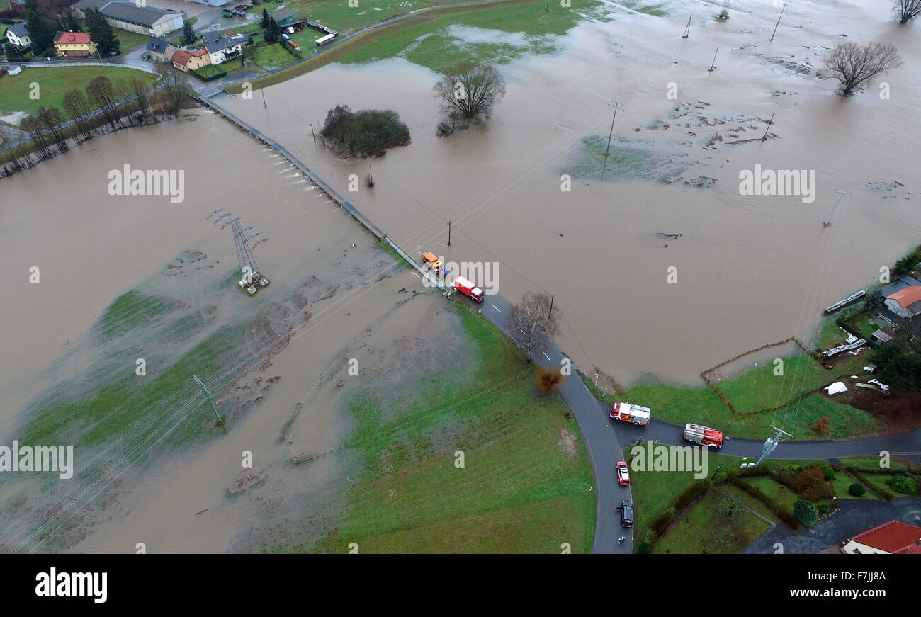 Sonnenberg, Germany. 01st Dec, 2015. An aerial view of a filled flood ...