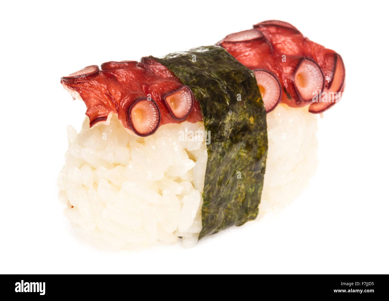 Japanese sushi with meat octopus on a white background Stock Photo - Alamy