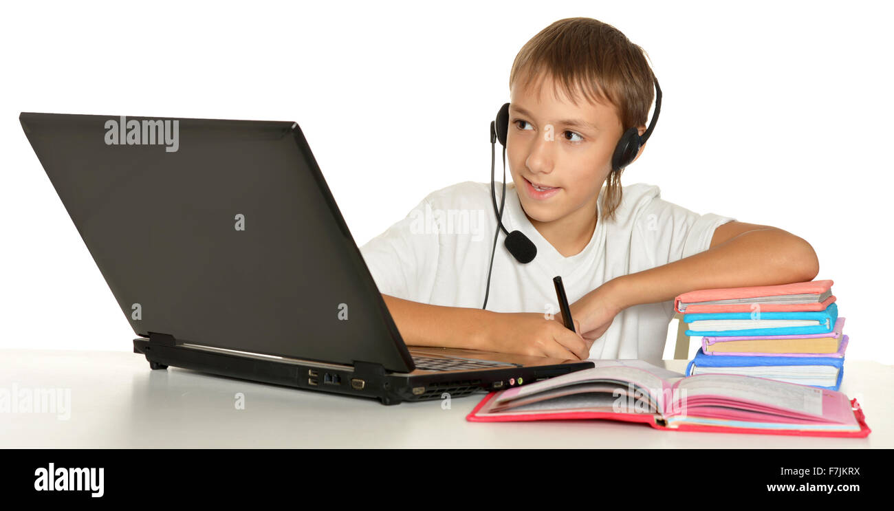 Teenage boy with laptop Stock Photo - Alamy