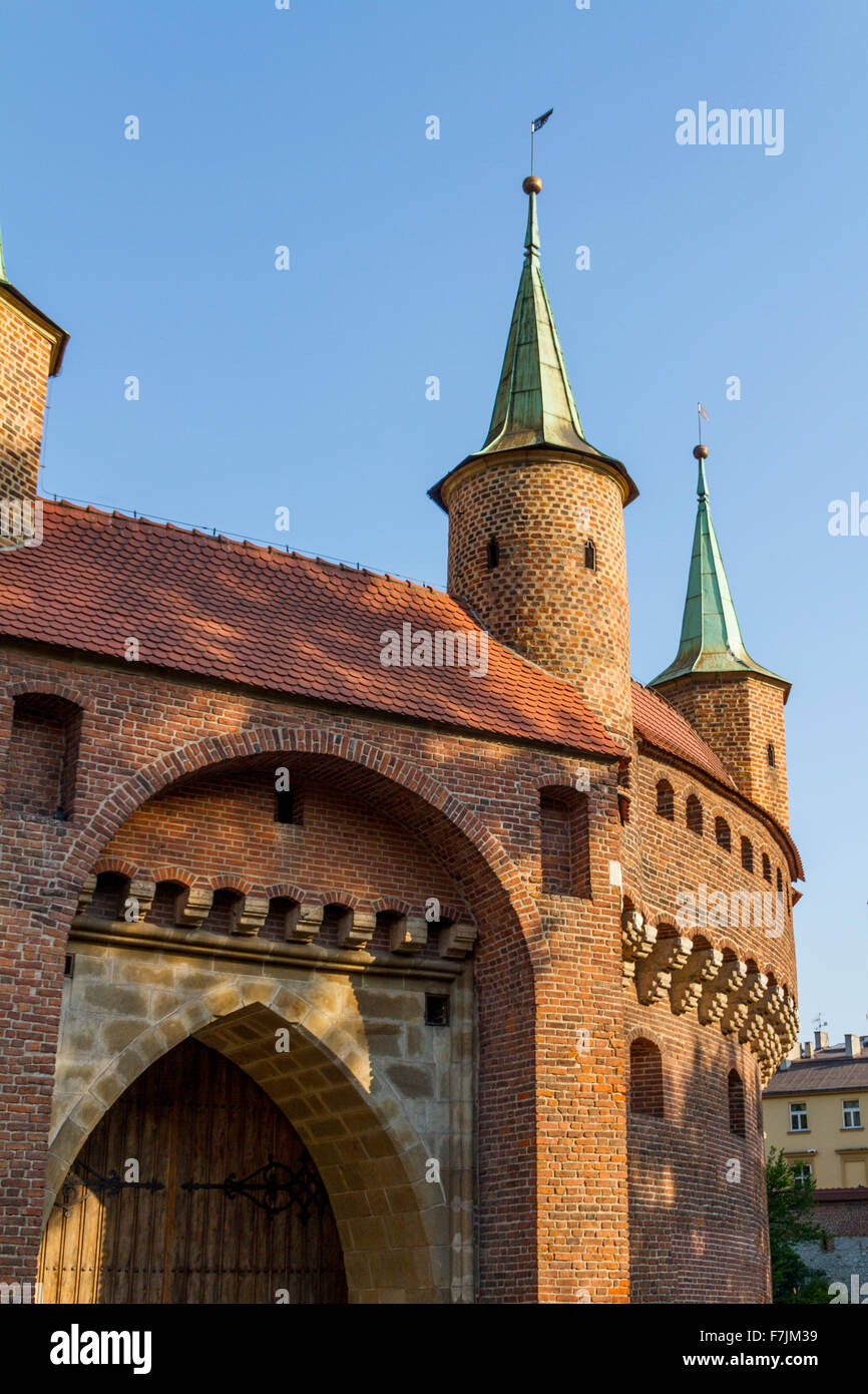 A gate to Krakow - the best preserved barbican in Europe, Poland Stock ...