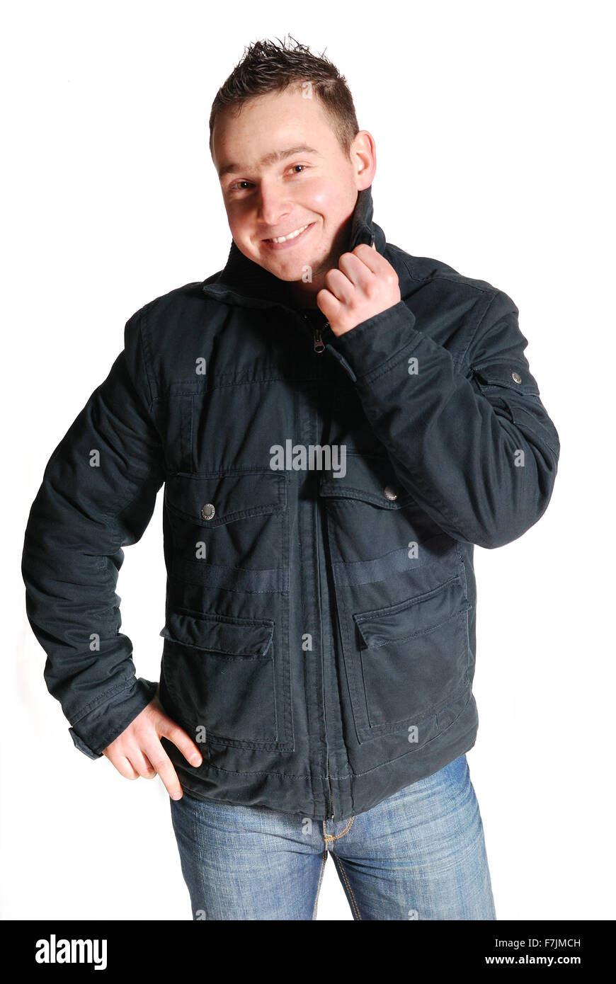 young boy in jacket isolated on white background Stock Photo - Alamy