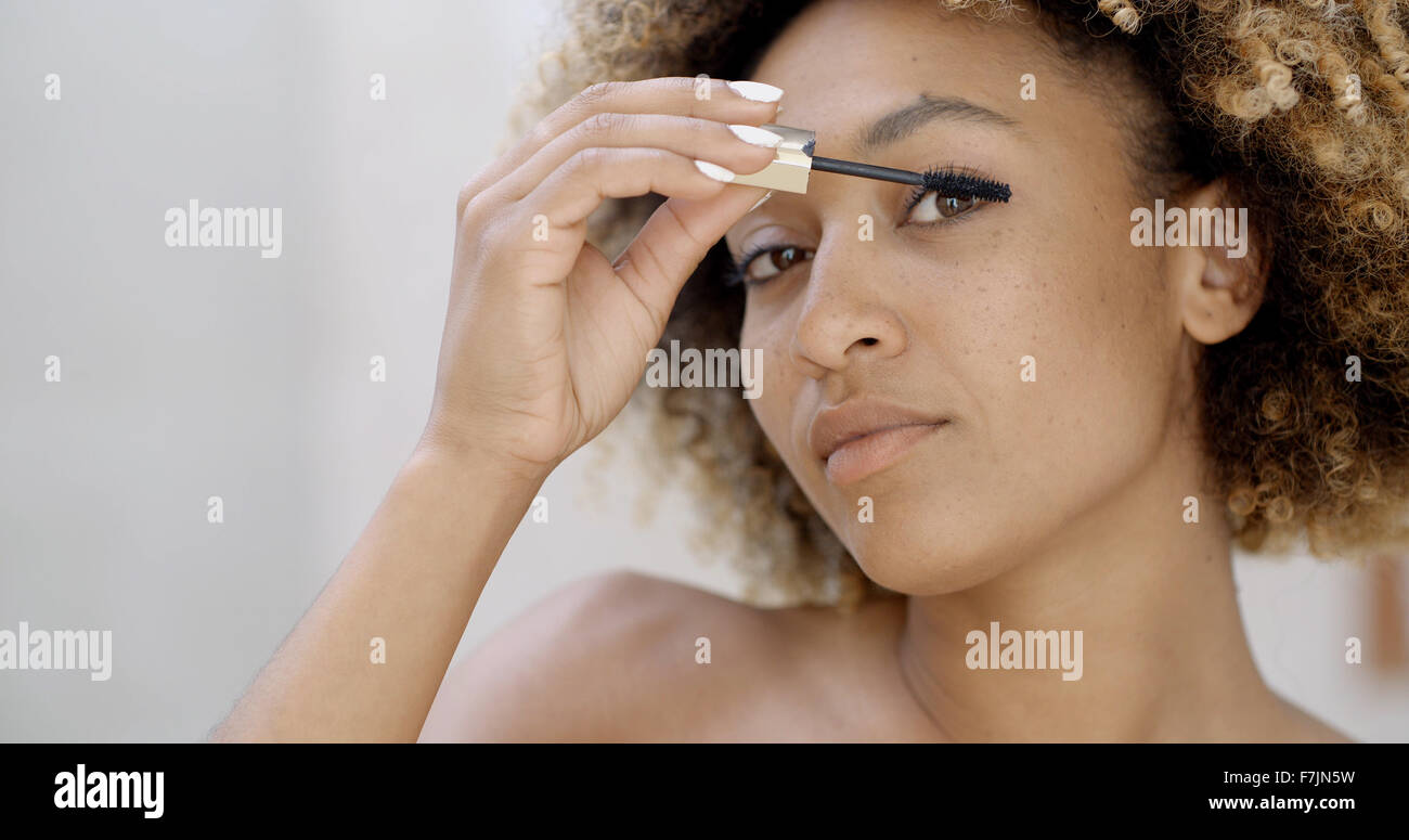 Woman Face With Mascara Brush Stock Photo - Alamy