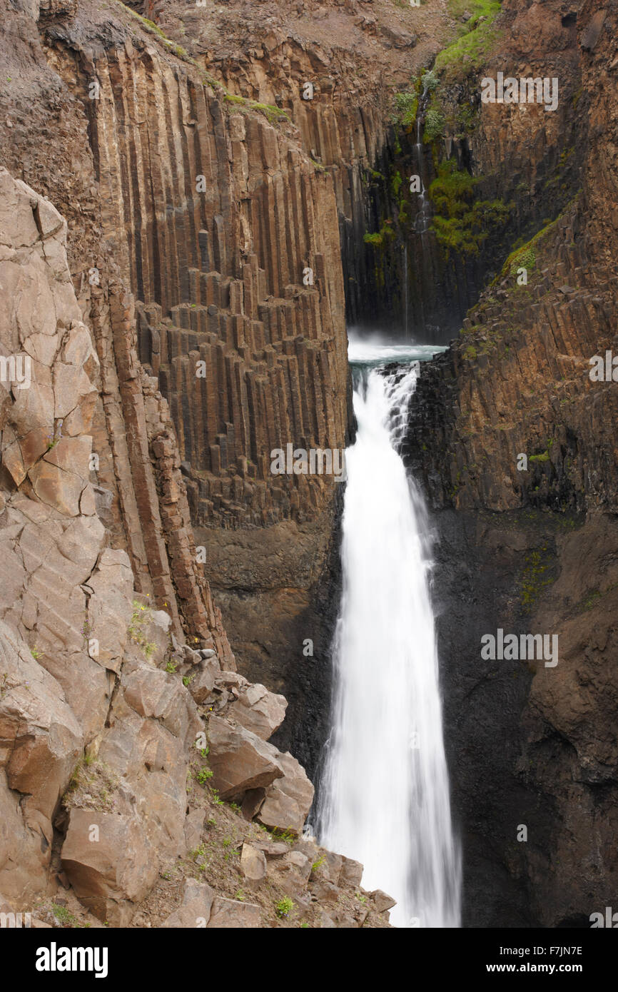 Litlanesfoss waterfall and basaltic rocks at Lagarfljot area in Iceland ...