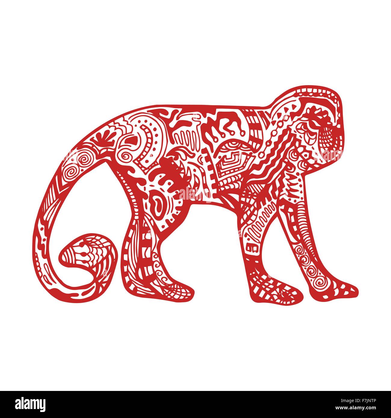 Red monkey in hand-drawn zentangle style Stock Vector Image & Art - Alamy