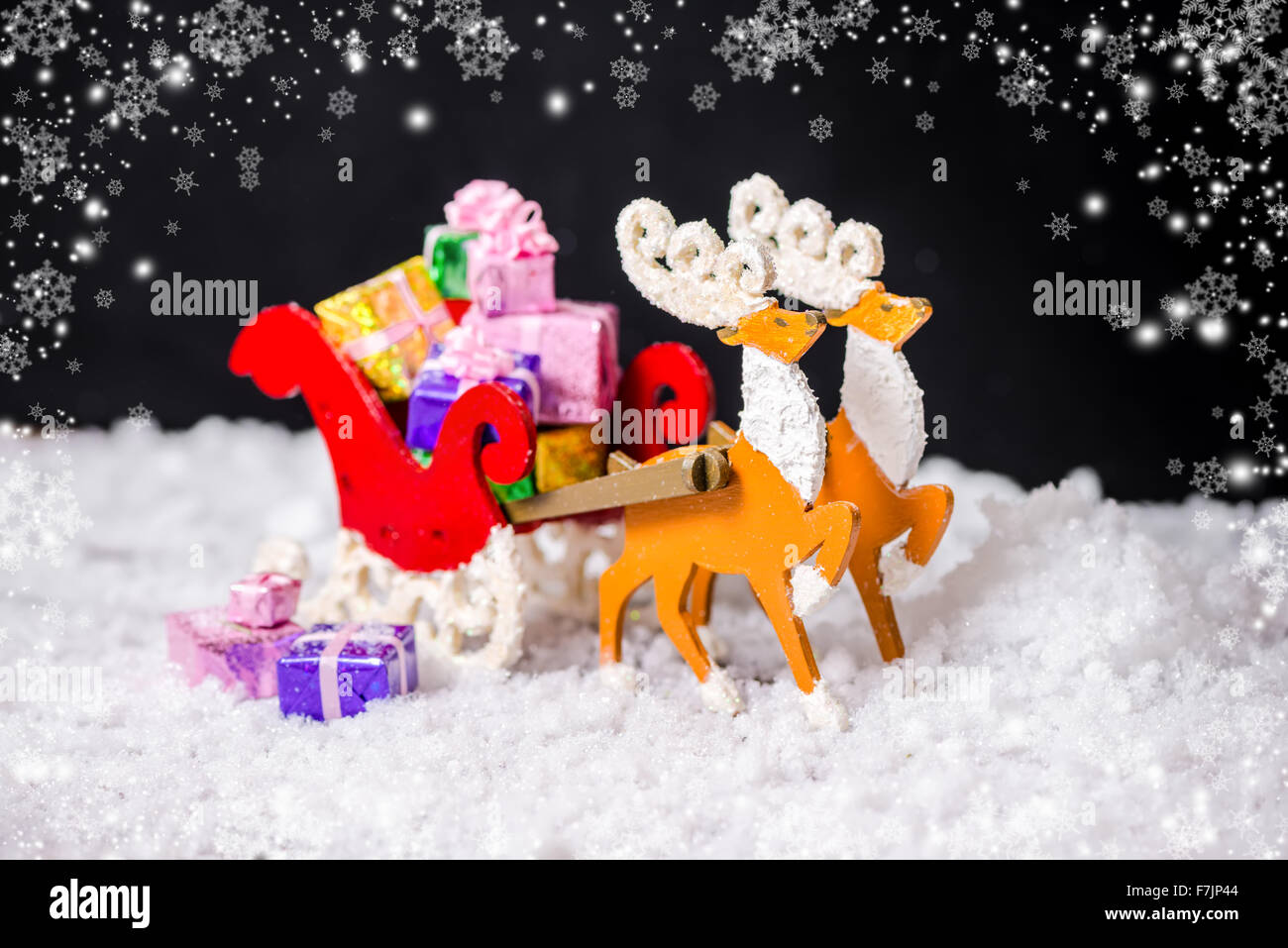 beautiful composition of Christmas decoration reindeer and Santa sleigh ...